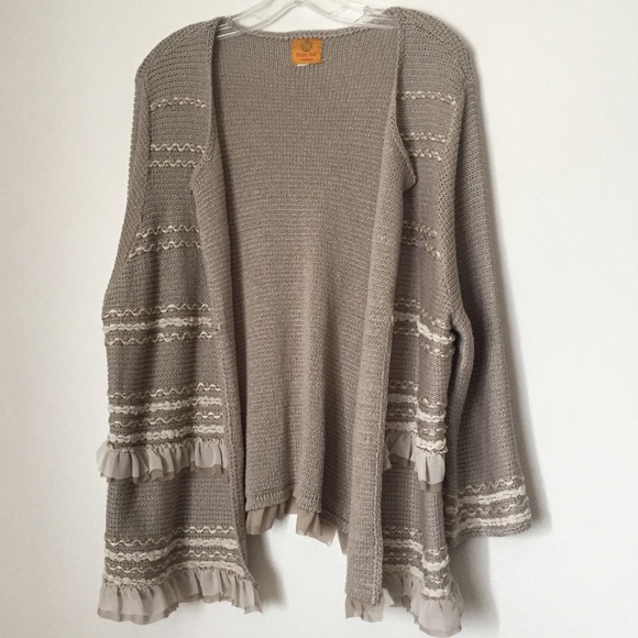 Ruby Rd. | Sweaters | Ruby Rd Woman Grey Ruffle Embellished Open Front ...